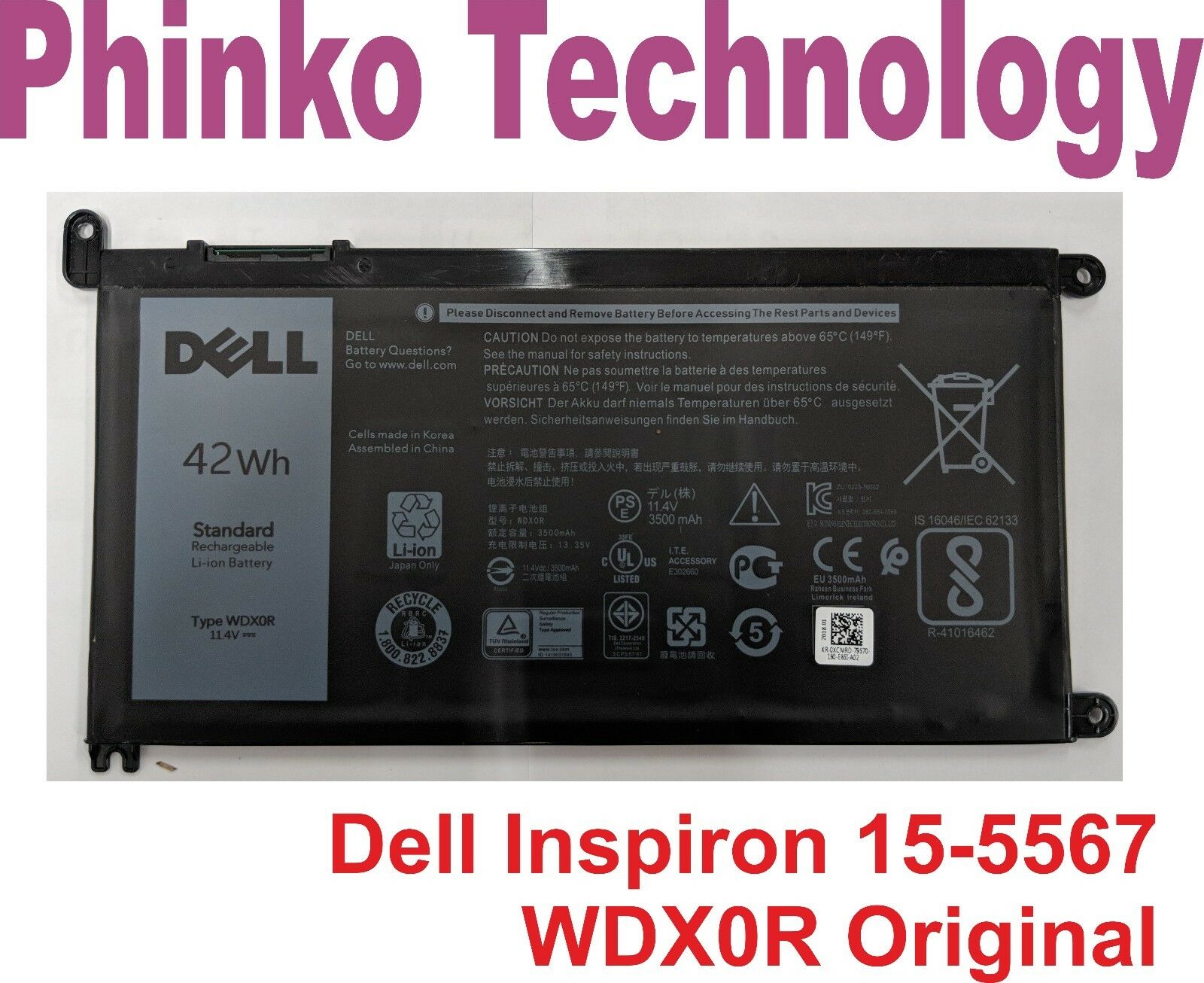 NEW Battery for DELL INSPIRON 15 P66F P75F 13 P69G WDX0R